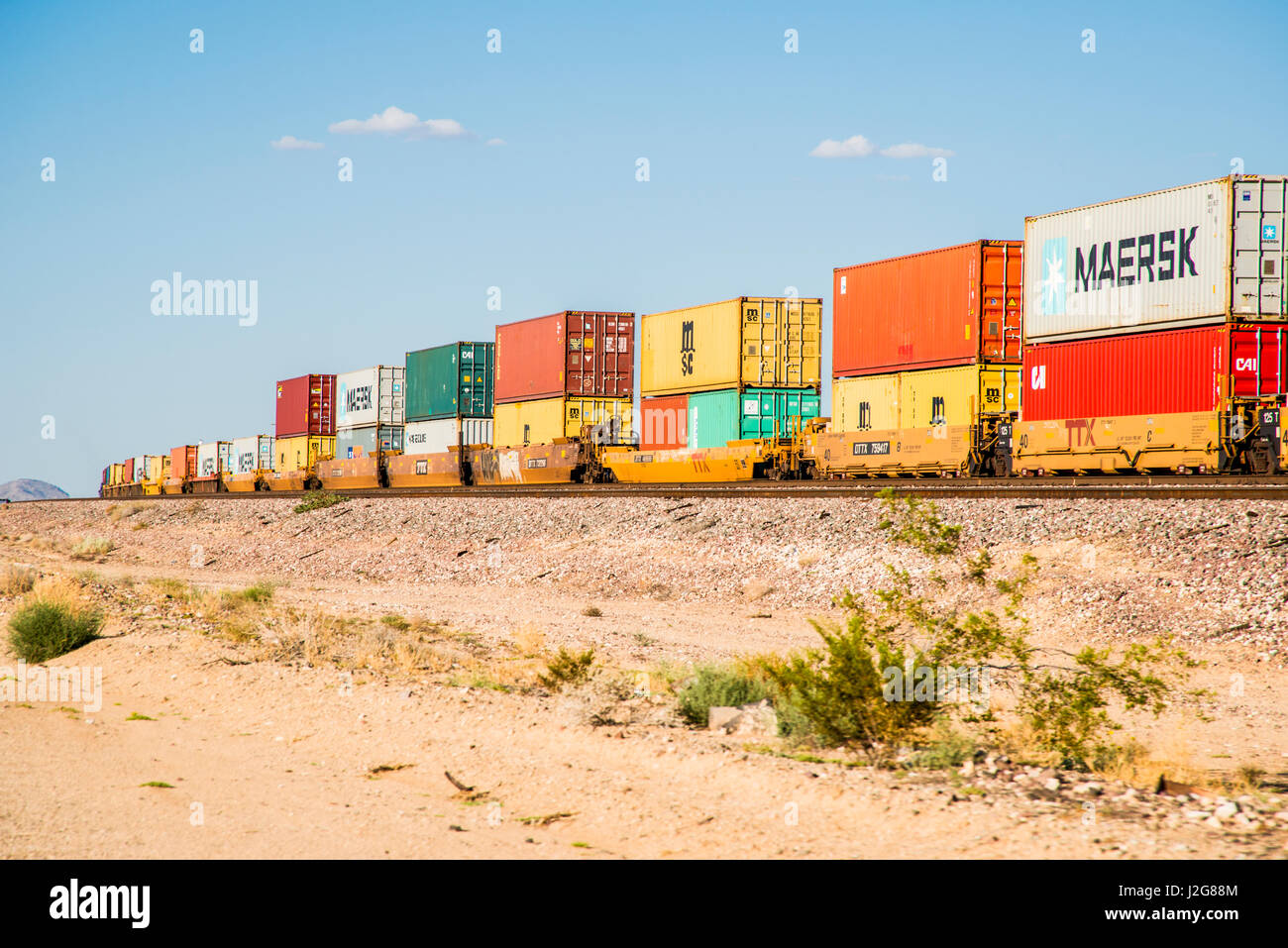 USA, California, Drought Spotlight 3 Route 66 Expedition, freight train ...