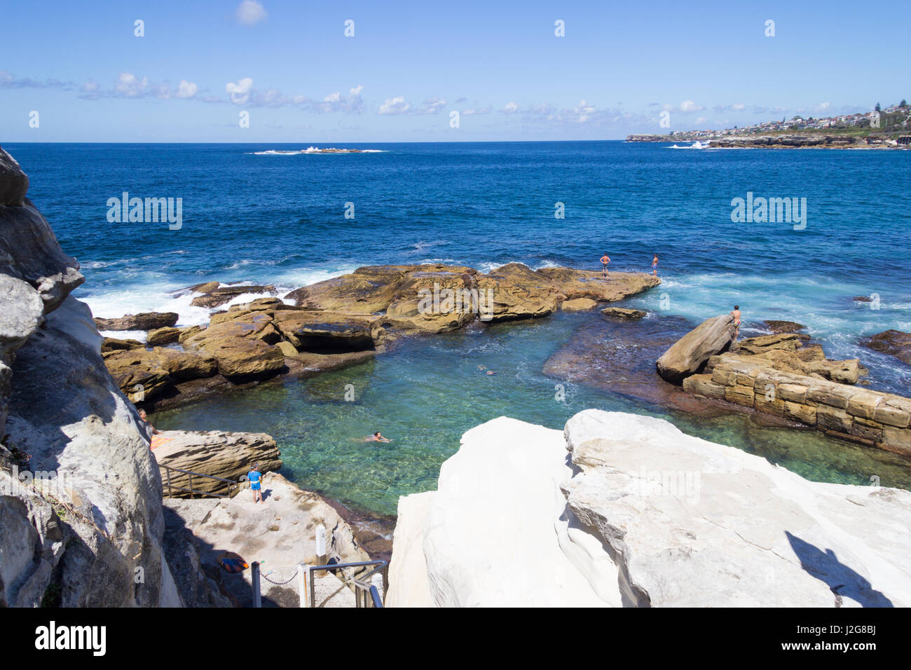 People swimming in Coogee rock pool, Sydney, New South Wales, Australia ...