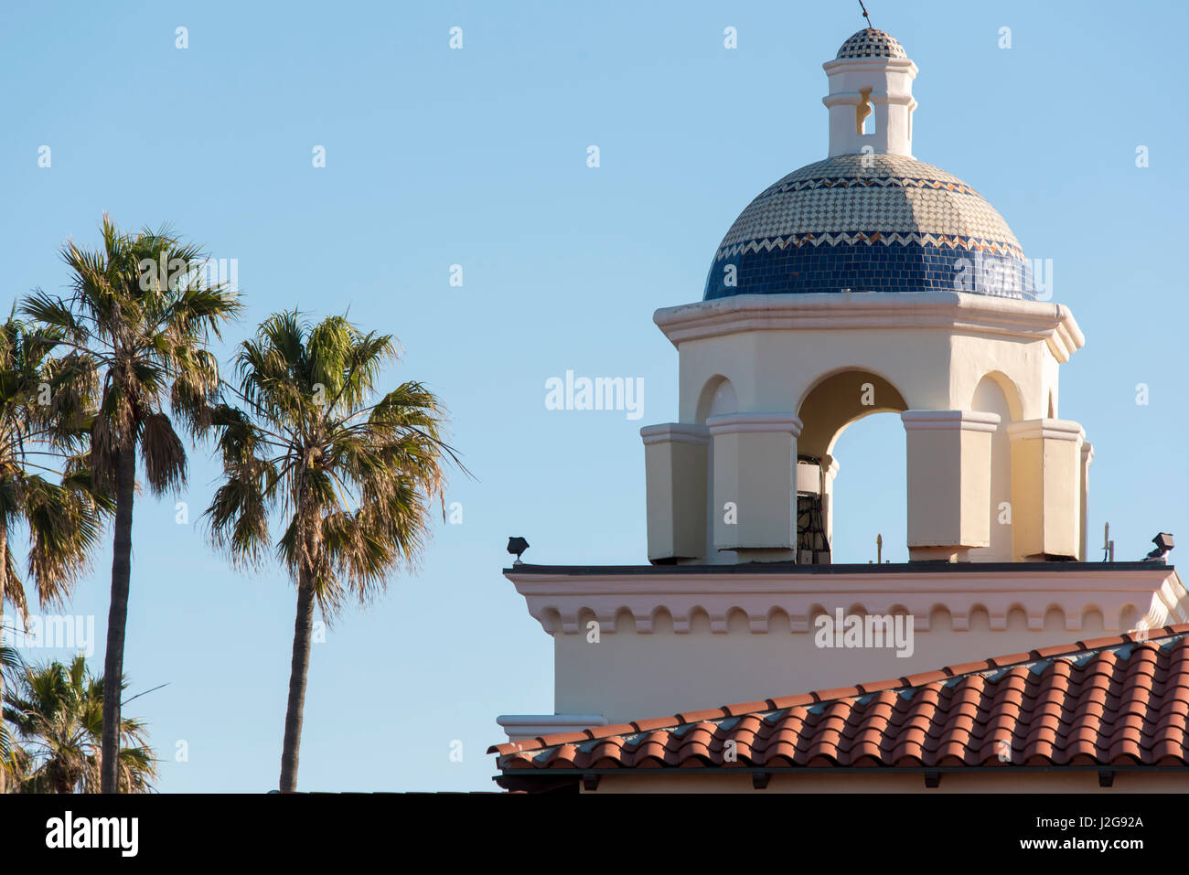 USA, California, Oxnard. Mandalay Beach resort hotel. Mission style ...