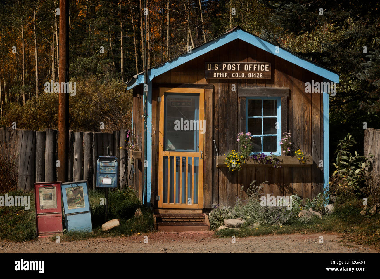 USA, Colorado, Ophir. Small post office building. Credit as: Don Grall ...