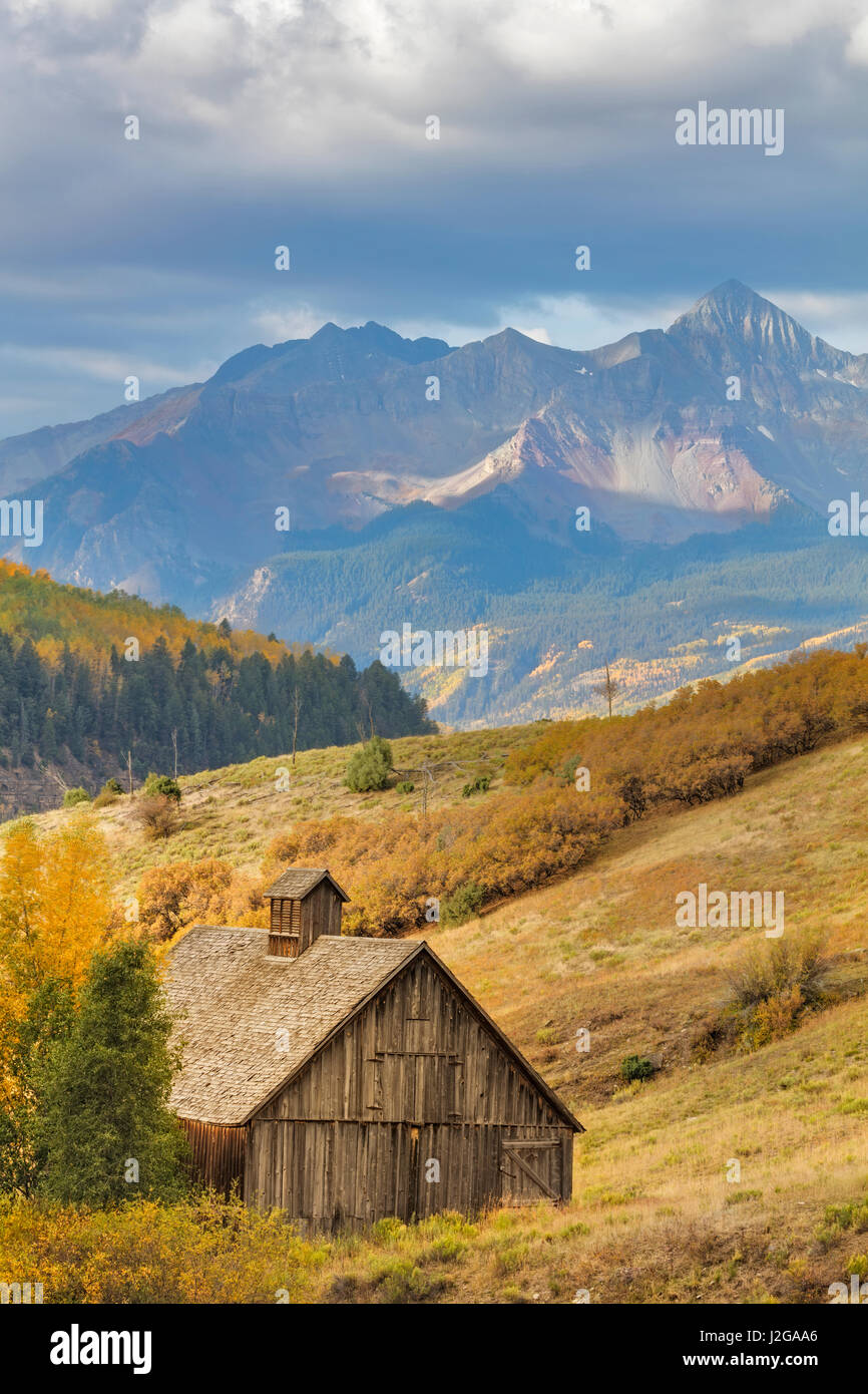 Weathered wooden barn near Telluride in the Uncompahgre National Forest ...
