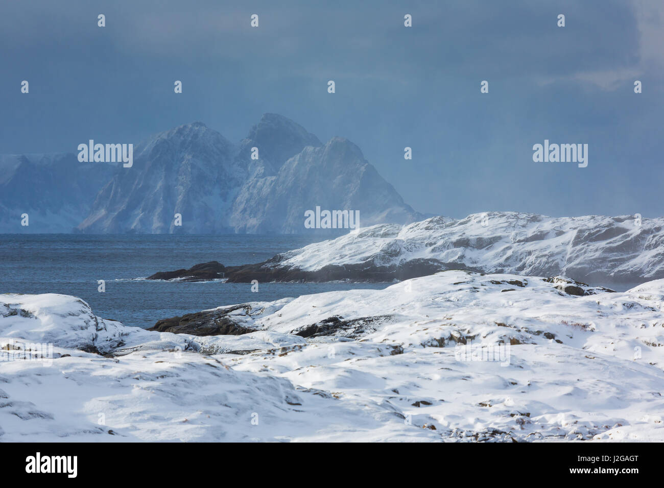 The snowy coast of the Lofoten Islands in winter Stock Photo - Alamy