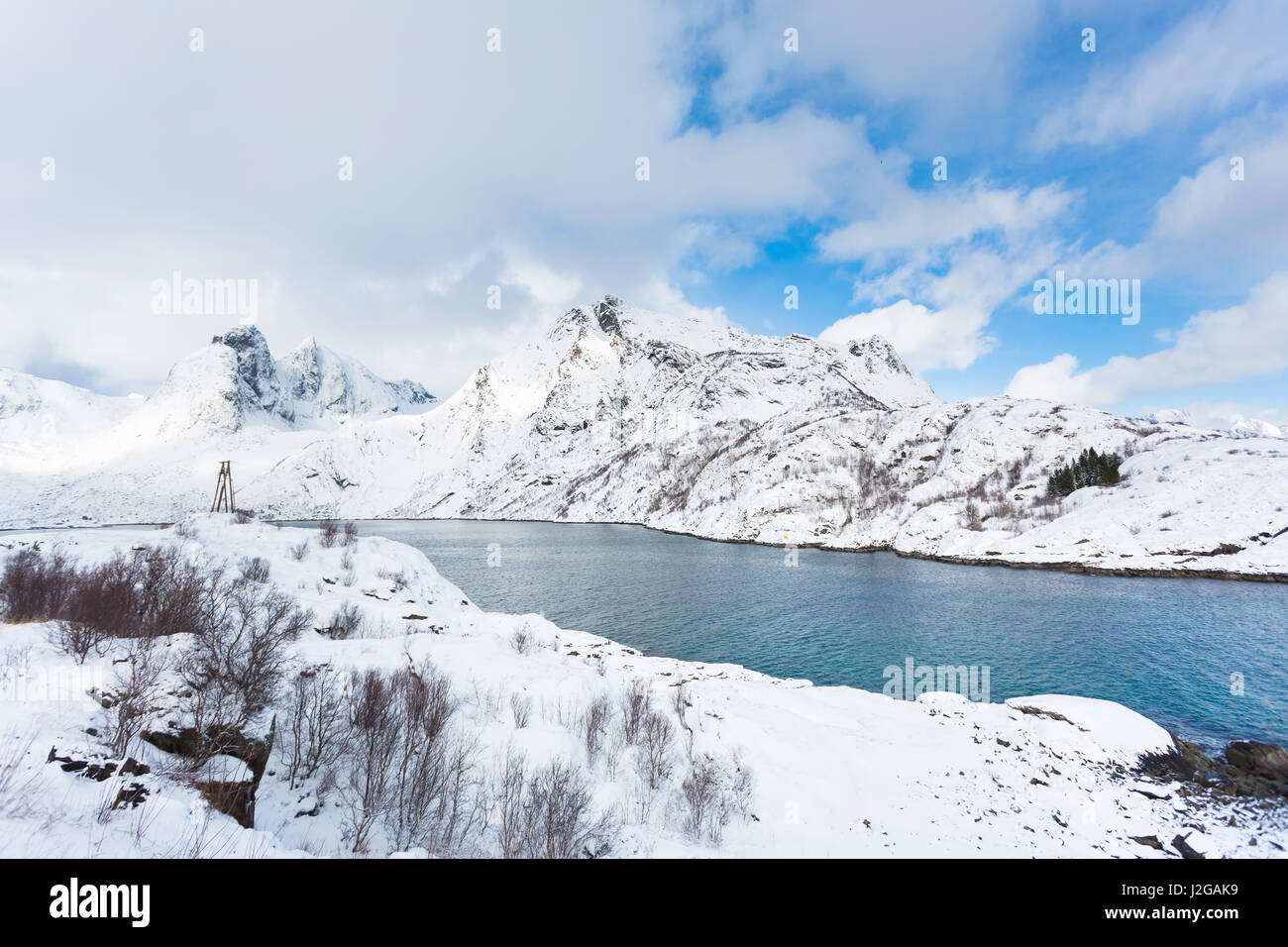 The snowy coast of the Lofoten Islands in winter Stock Photo - Alamy