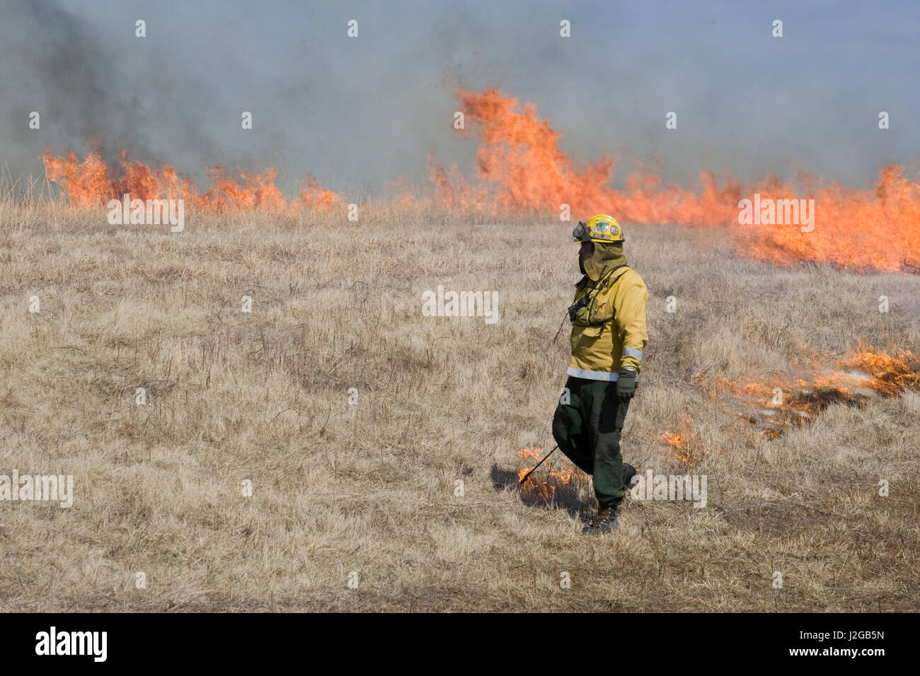IDNR employee doing controlled prairie burn at Prairie Ridge State ...