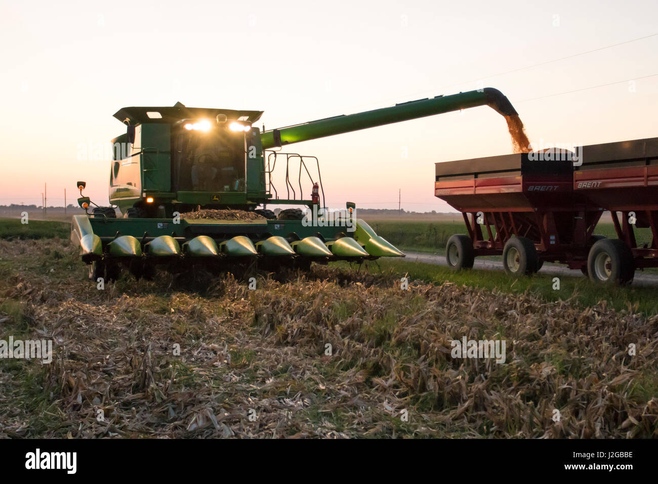 Marion County, Illinois, USA, agriculture, crop, combine, grain wagon ...