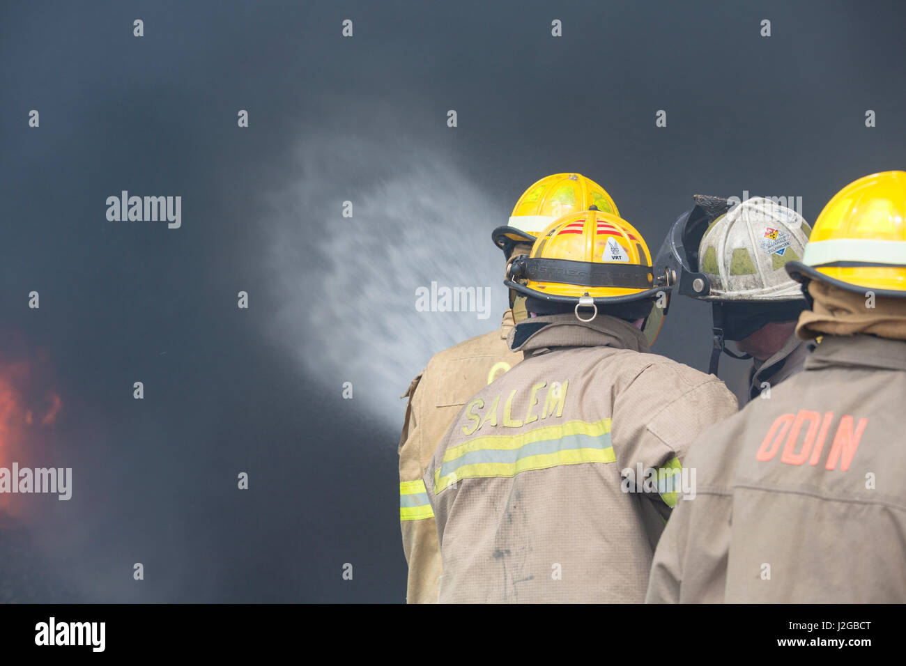 Firefighters at oilfield tank training, Marion County, Illinois Stock ...