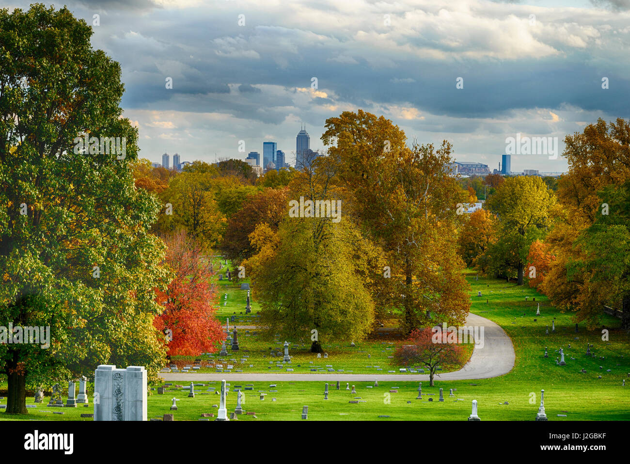 USA, Indiana, Indianapolis. Crown Hill National Cemetery in the autumn ...