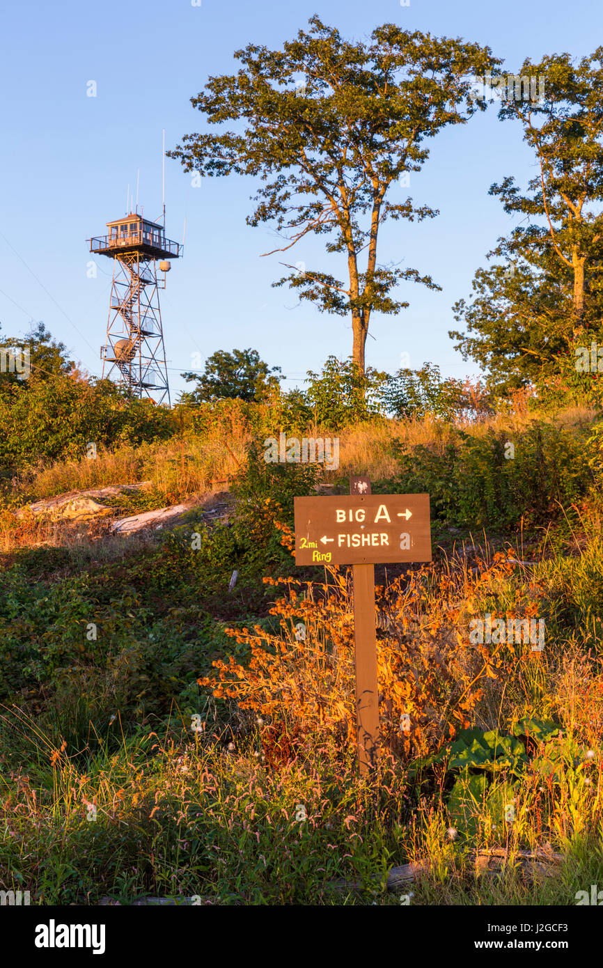 A fire tower and the Big A trail on the summit of Mount Agamenticus in ...