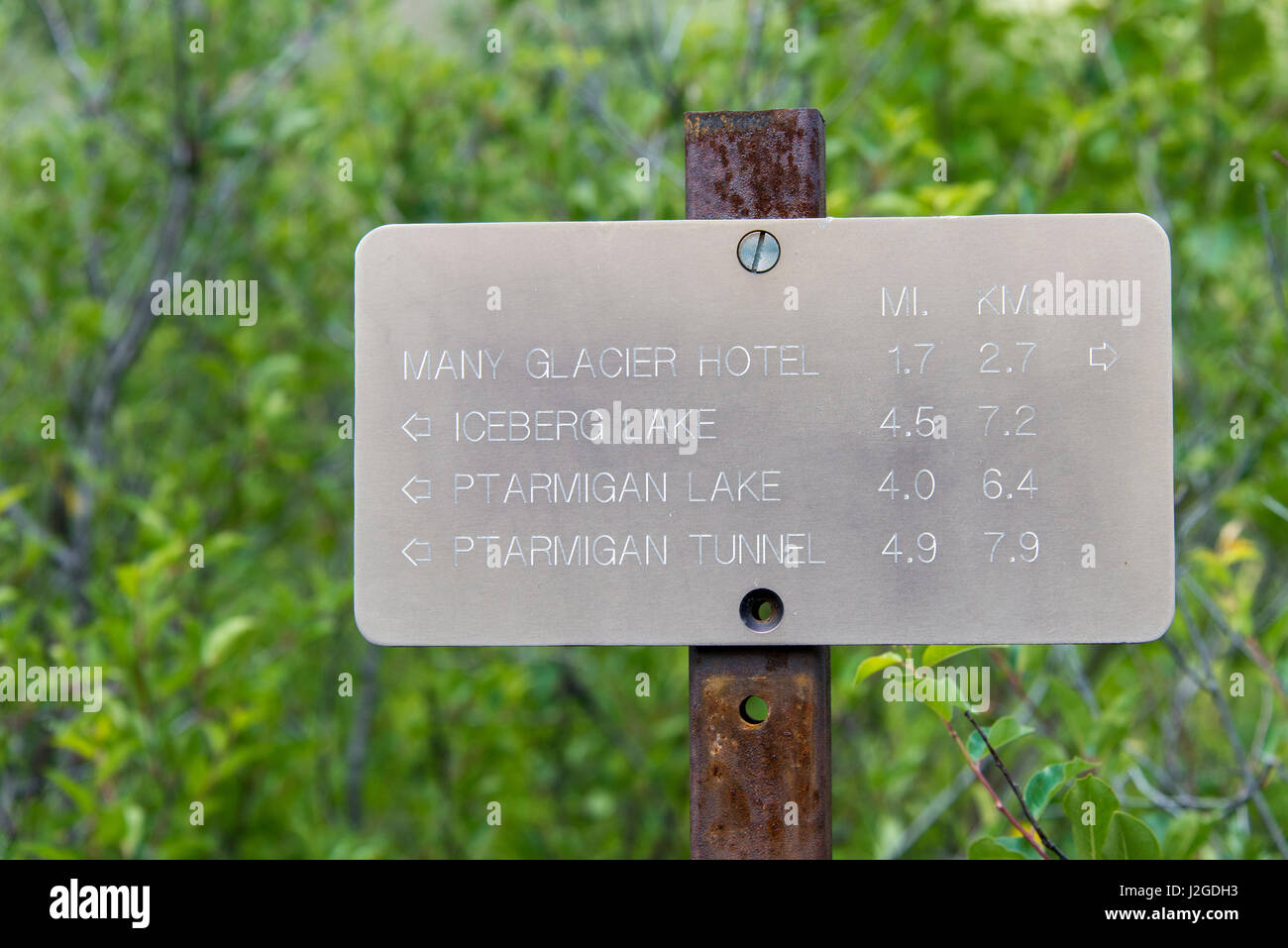 Glacier National Park. Trail signage directs hikers from Swift current ...