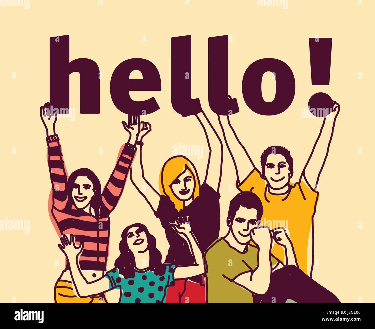 Group young people and signs hello Stock Vector Image & Art - Alamy