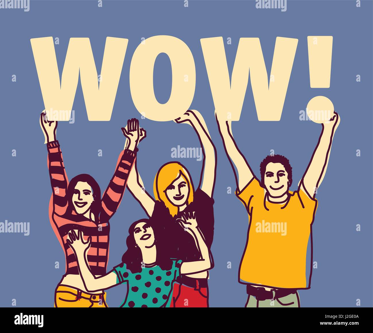 Group young people and signs wow Stock Vector Image & Art - Alamy