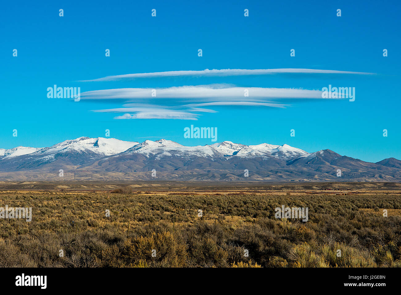 USA, Nevada, Ruby Mountains Snow-capped and Lenticular Clouds (Large ...