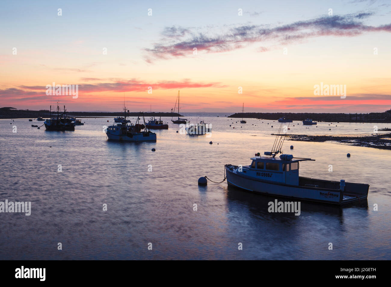New Hampshire sunrise. Fishing boats, Rye Harbor Stock Photo - Alamy