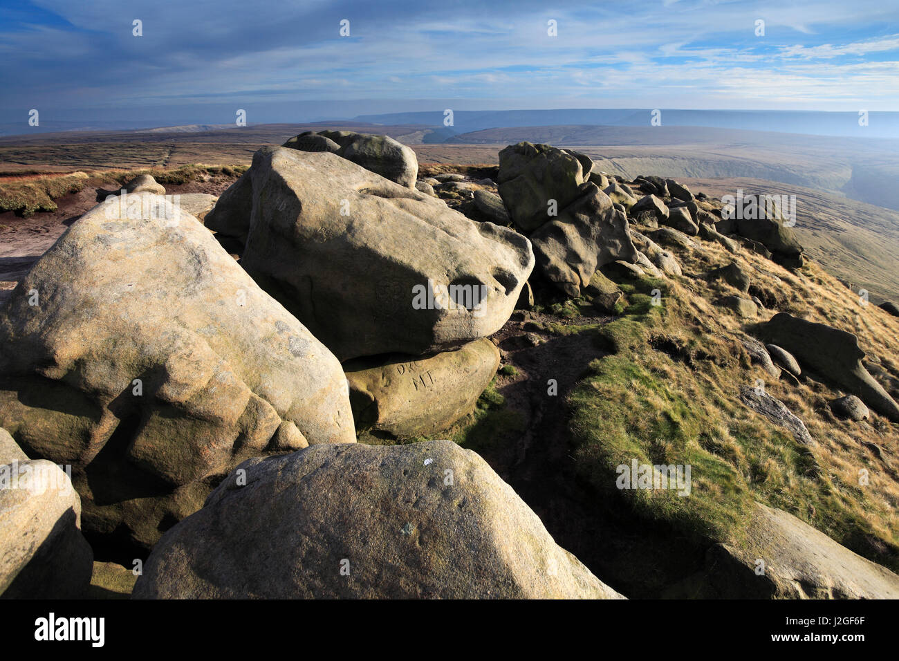 Gritstone rocks on Shelf Moor, High Peak, Derbyshire, Peak District ...