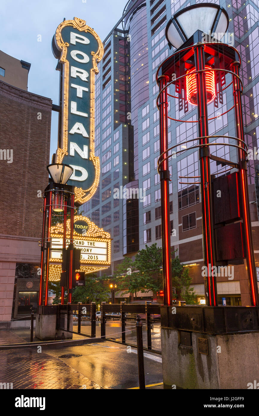 Arlene Schnitzer Concert Hall on Broadway Street at dusk in downtown ...