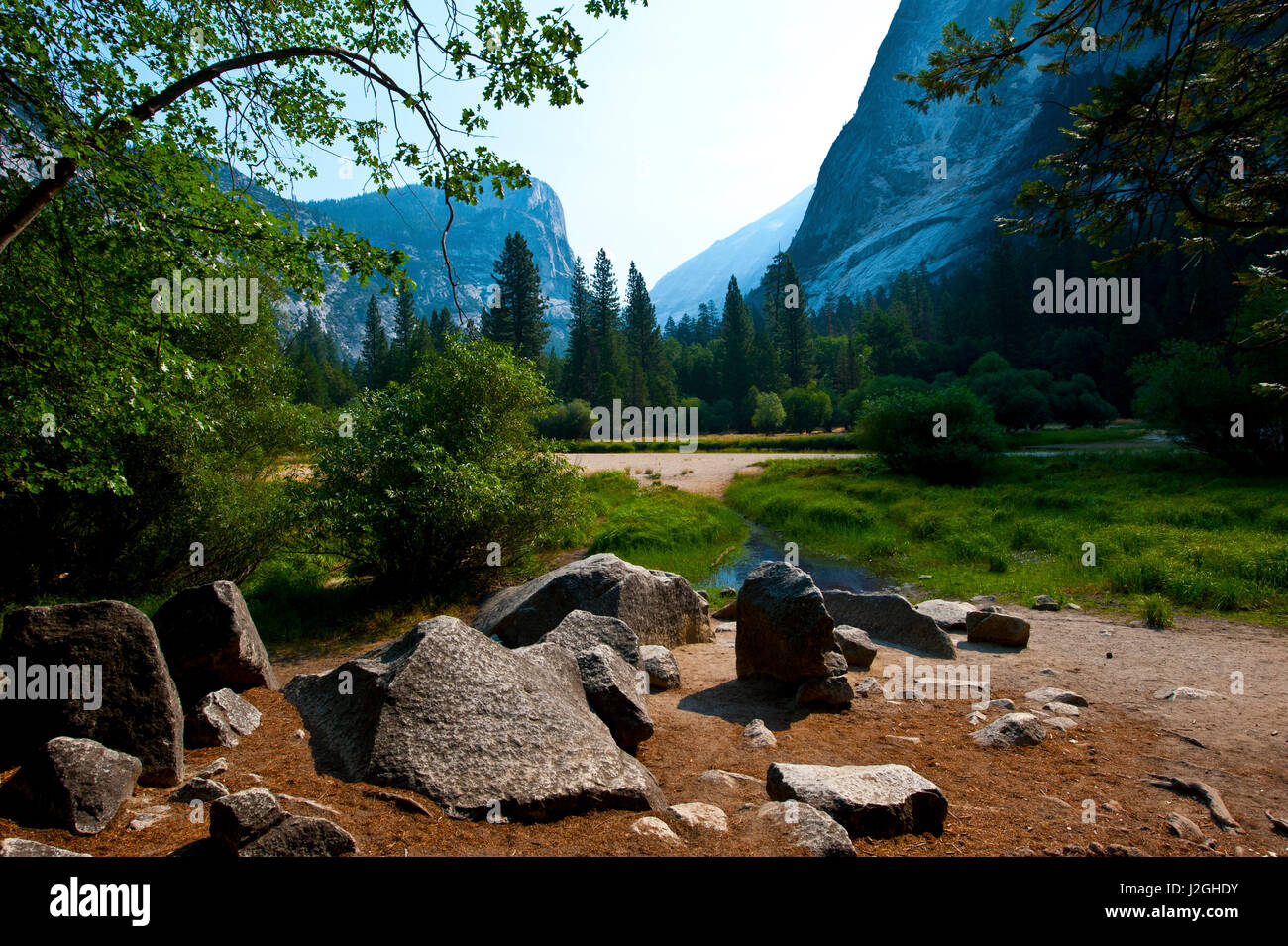USA, California, Yosemite National Park, Mount Watkins over Mirror Lake ...