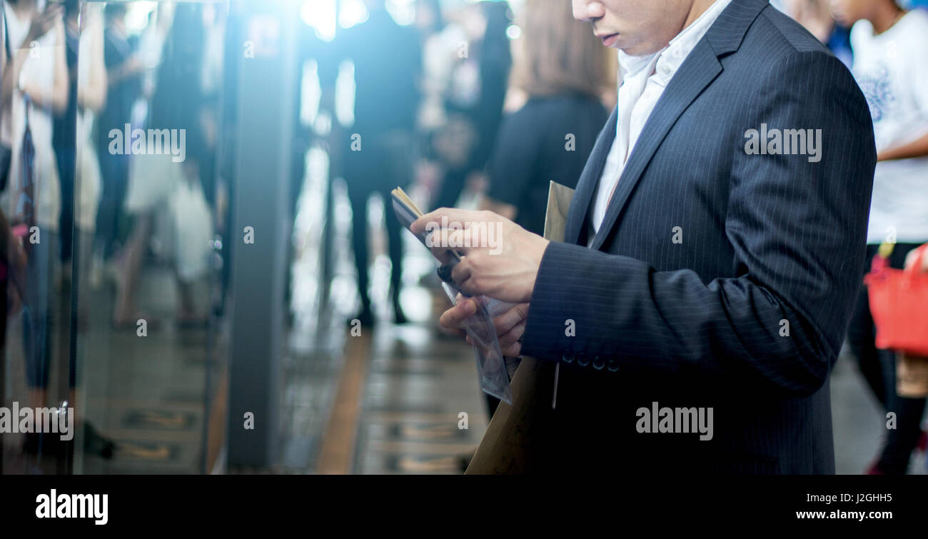 close up shot hand of business asian man checking document paper on ...
