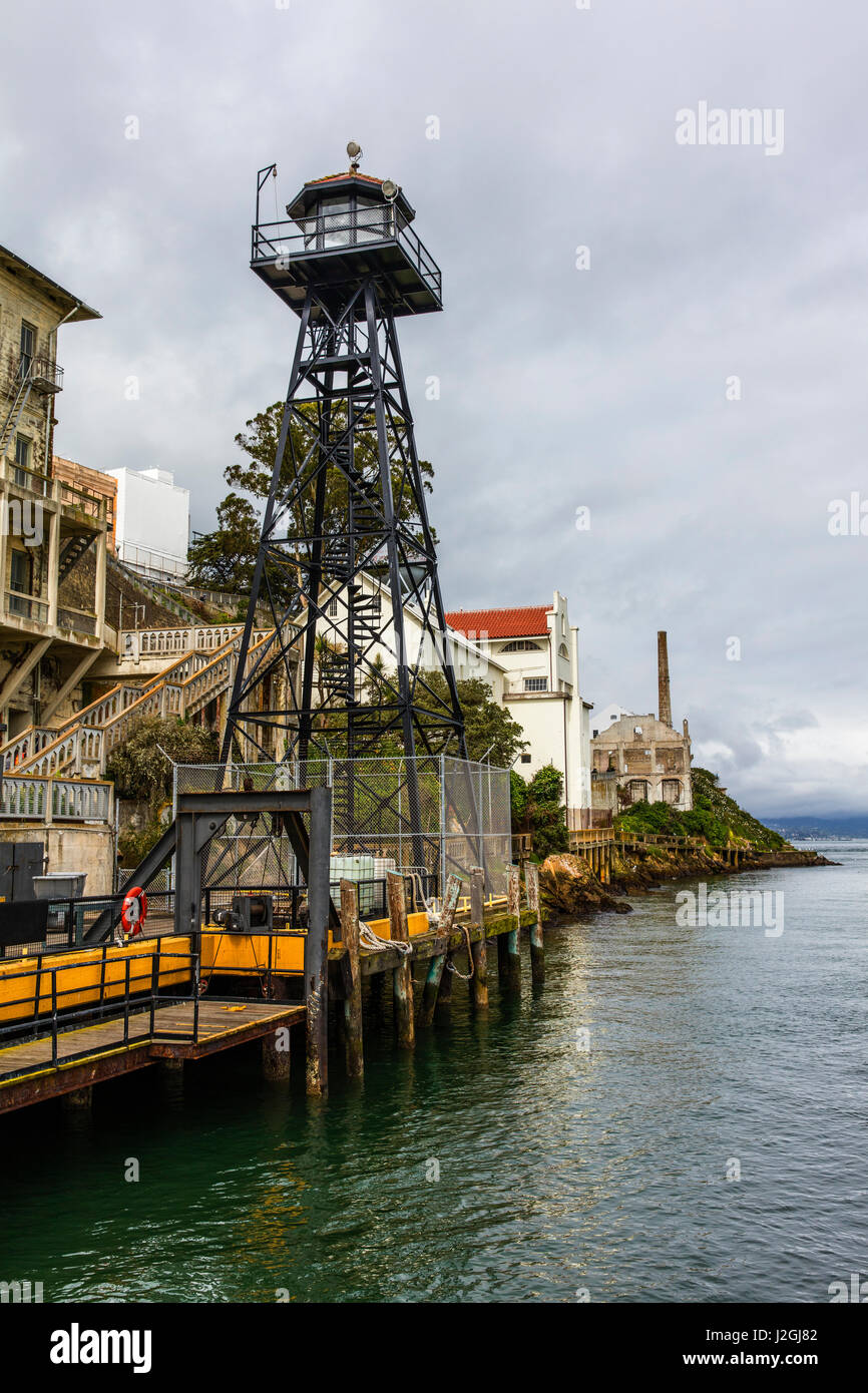 The guard tower at Alcatraz Island in San Francisco, California, USA ...