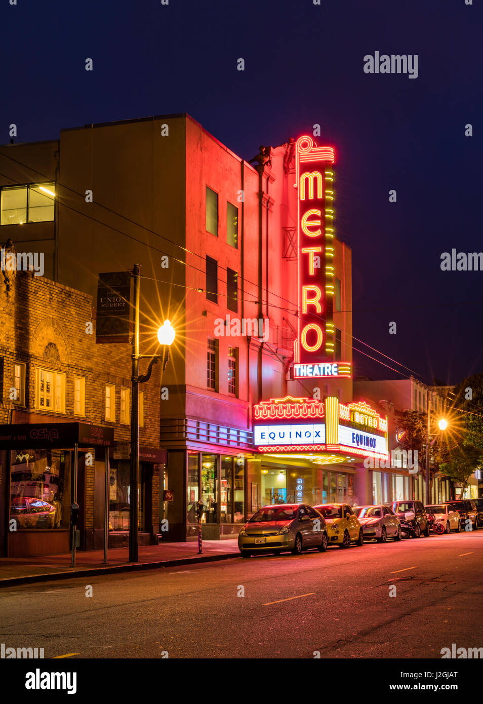 The Metro Theatre at night on Union Street in San Francisco, California ...