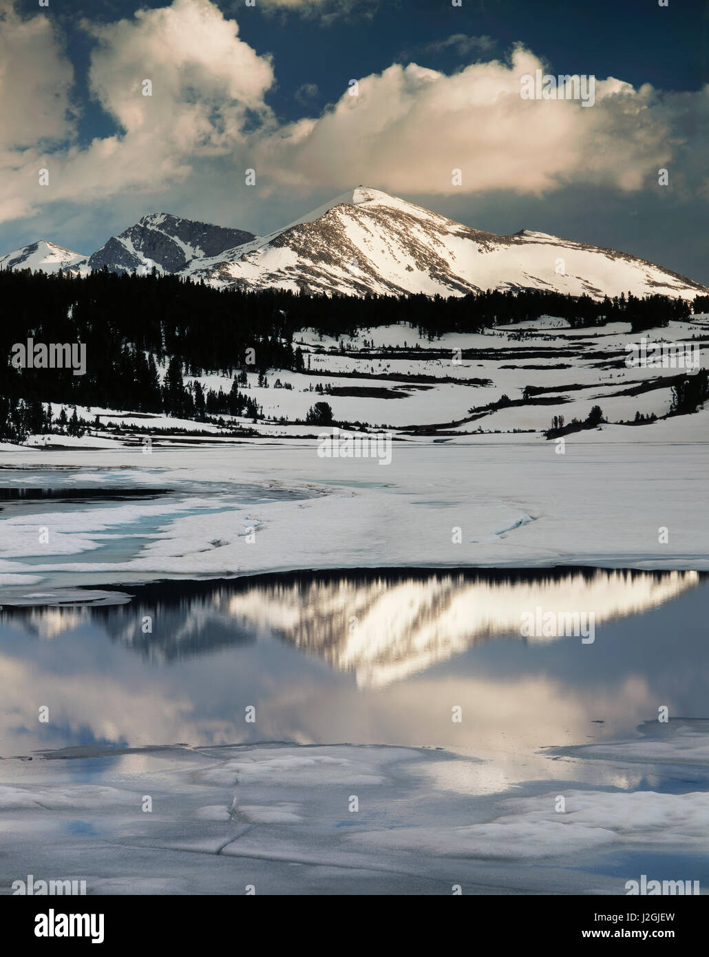 USA, California, Sierra Nevada Mountains, Mammoth Peak reflecting in a ...