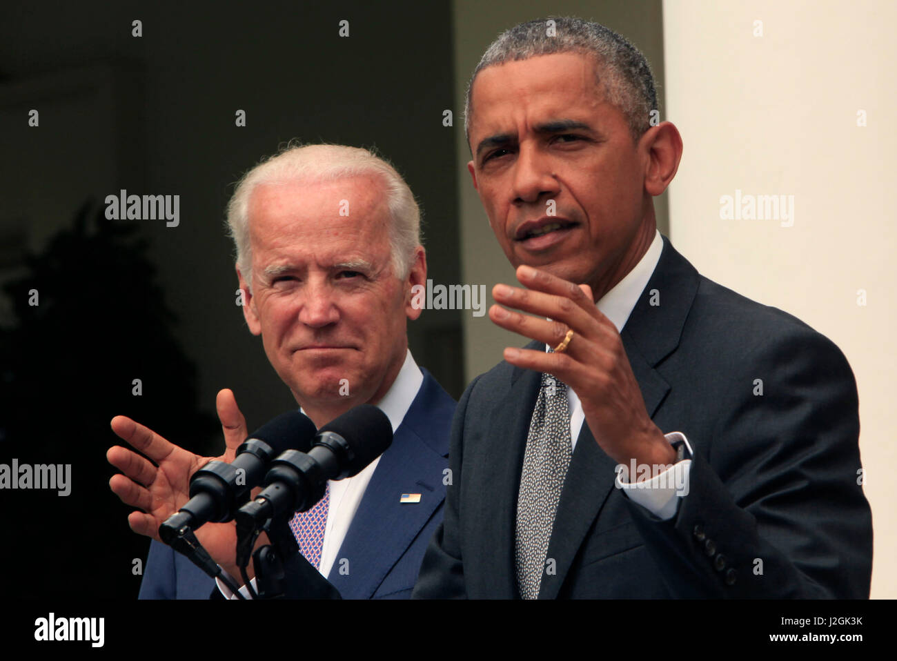 President Barack Obama with Vice President Biden by his side delivers a ...