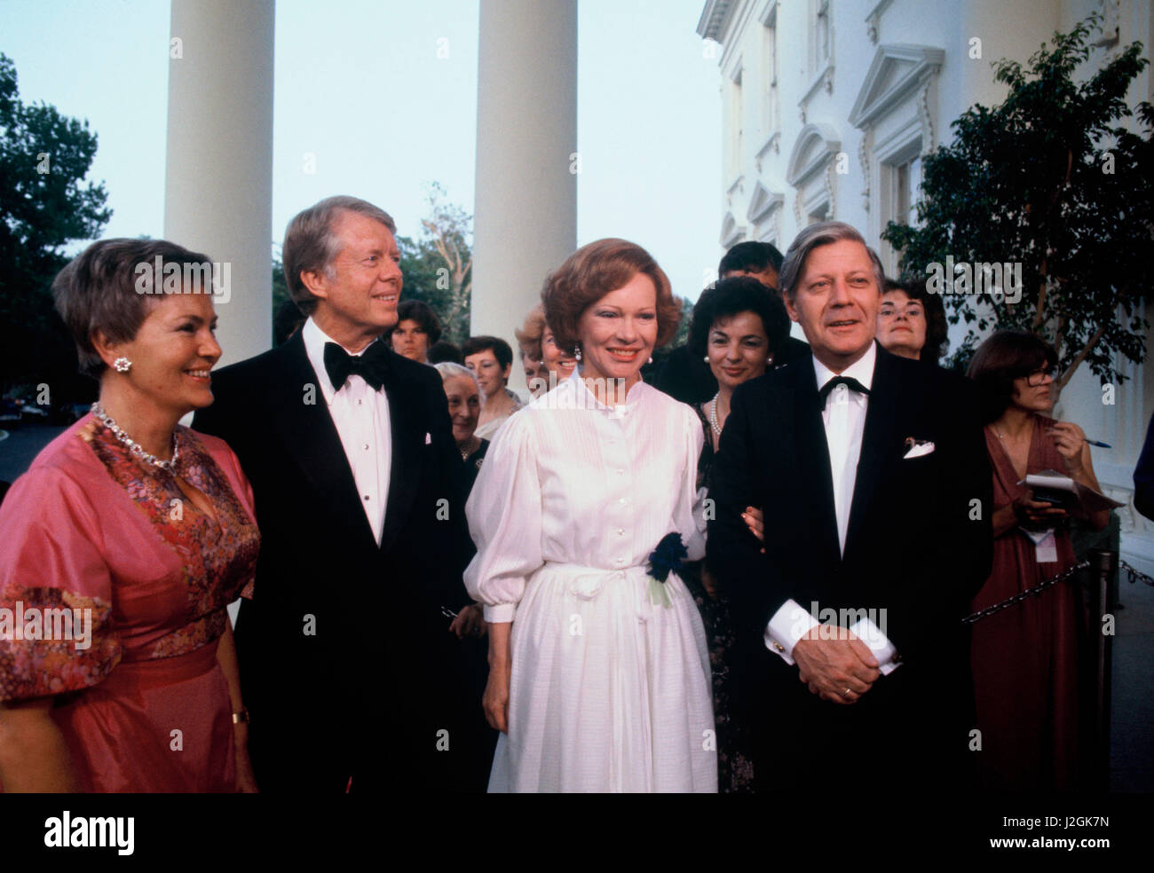 The Carters and Helmut Schmidt at greeting on the North Portico of the ...