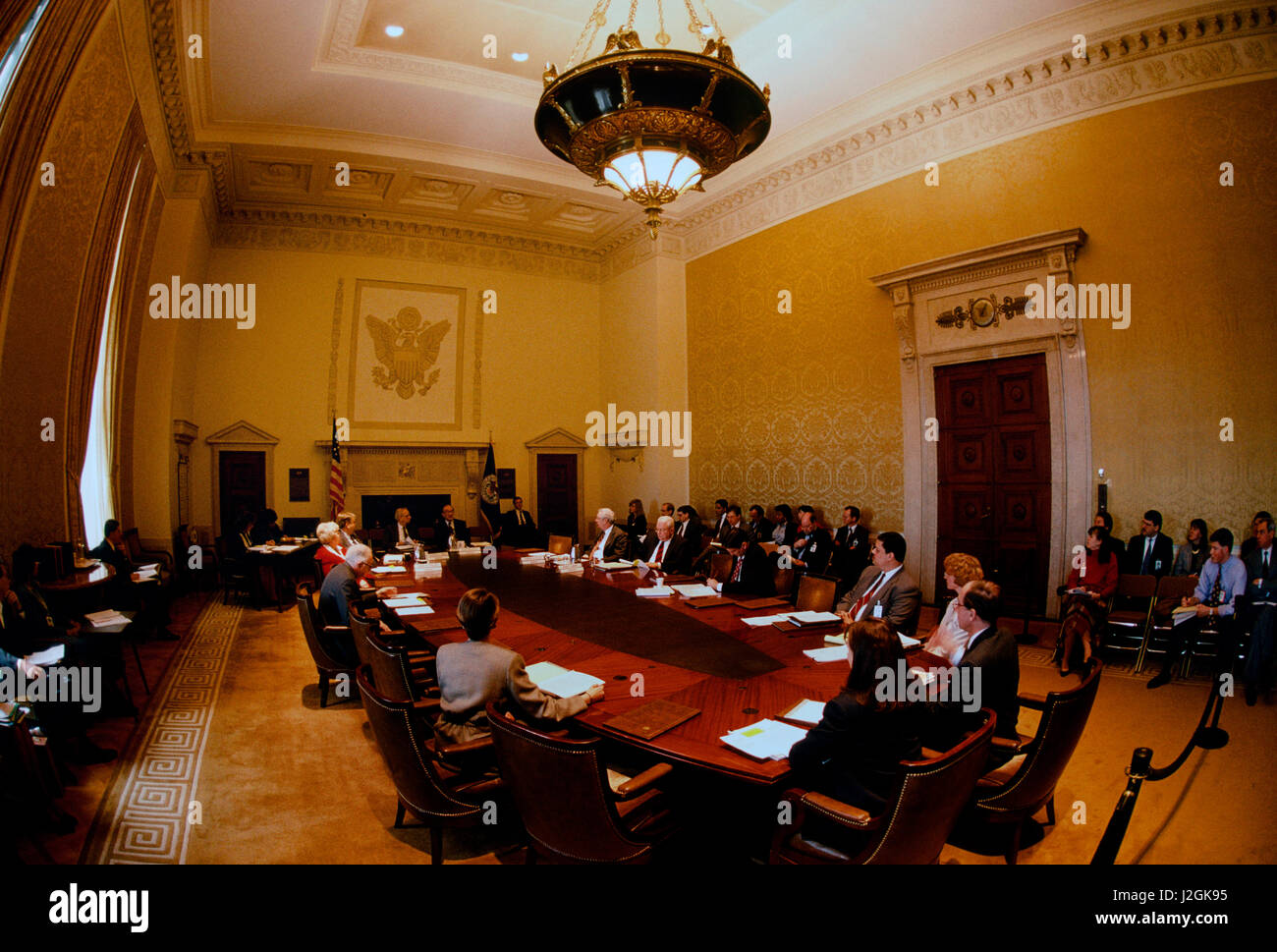 The Federal Reserve in session with Alan Greenspan in March 1994 Stock ...