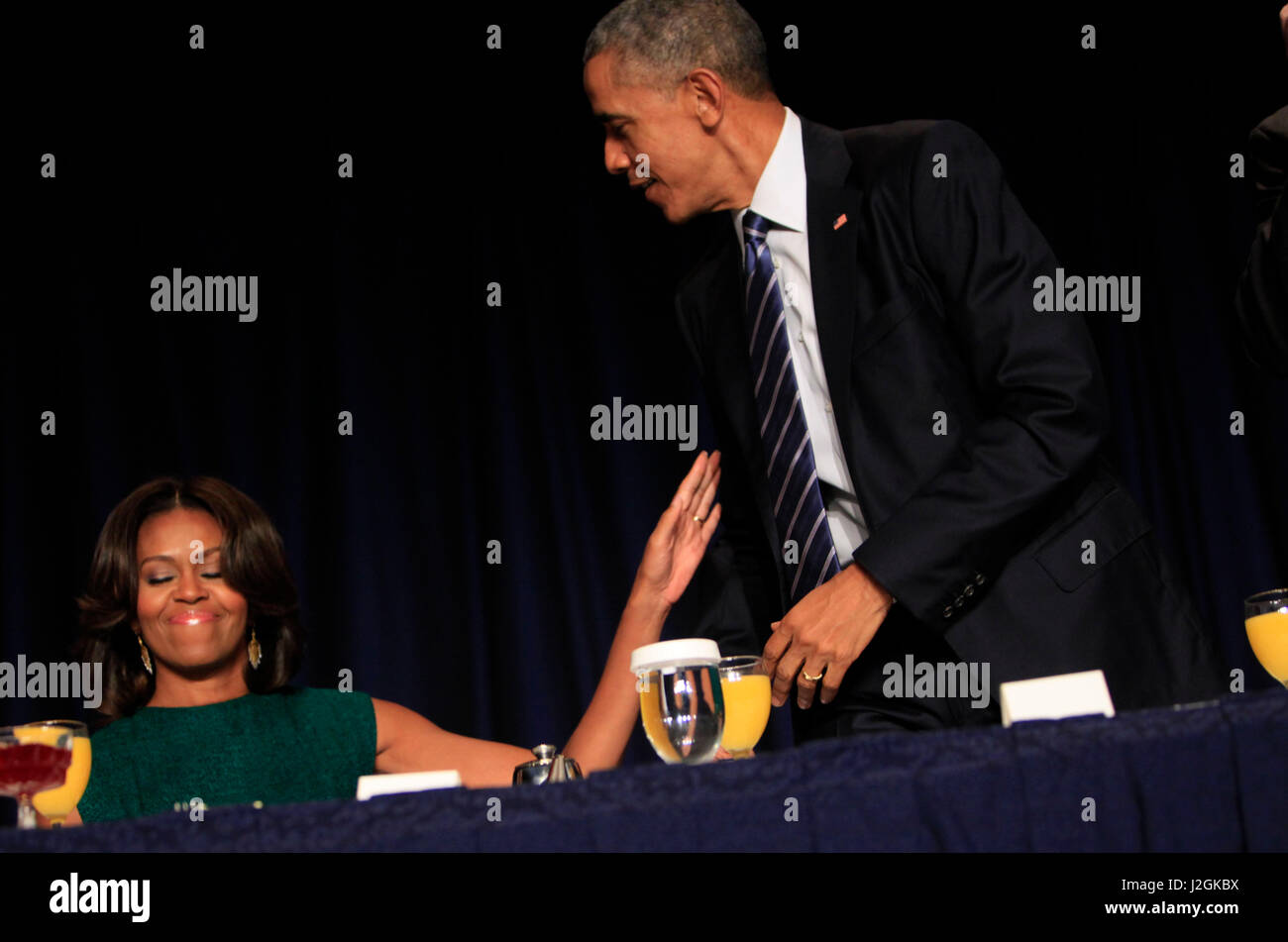 First Lady Michelle Obama and President Barack Obama attend the Prayer ...