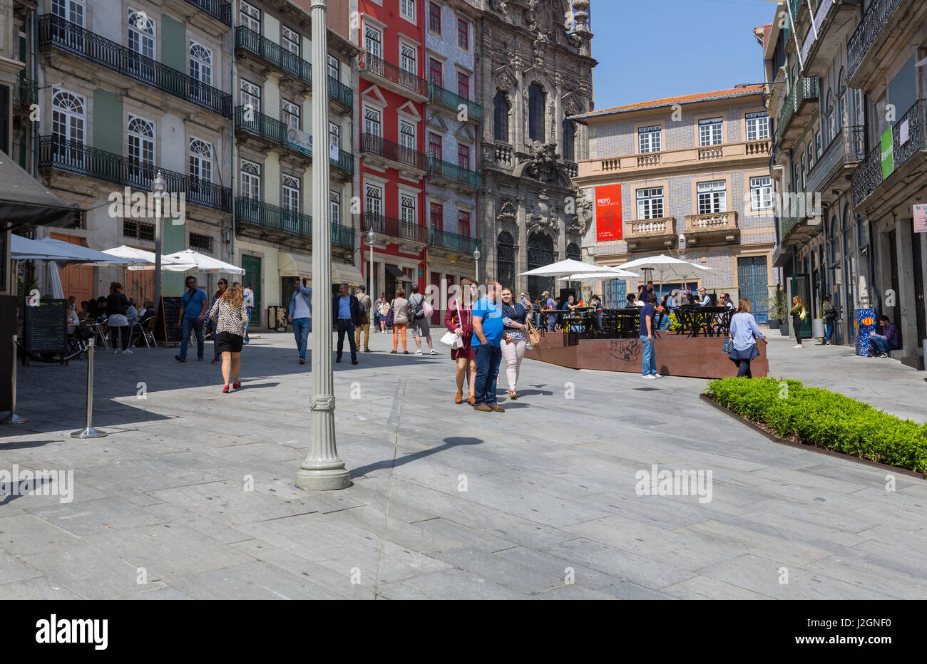 PORTO, PORTUGAL - April 17, 2017: People walking at Old Town street of ...