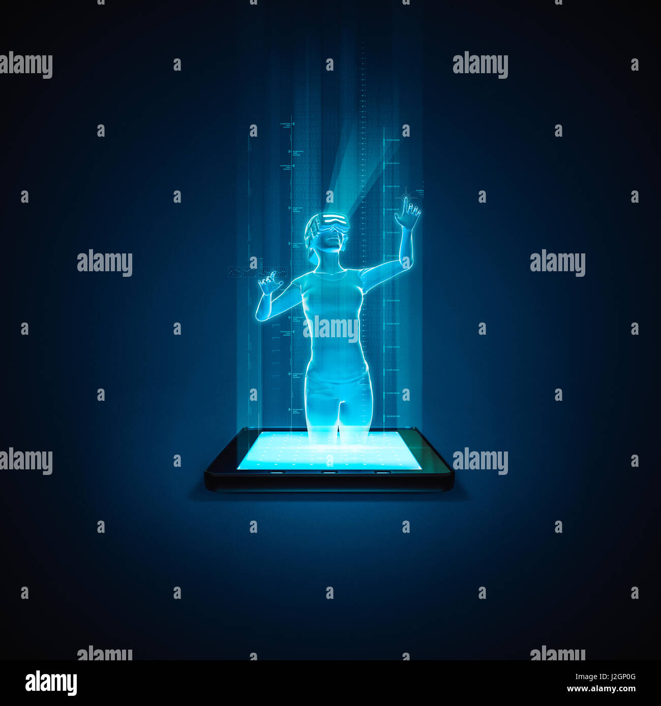 Virtual reality tablet woman / 3D illustration of holographic woman ...