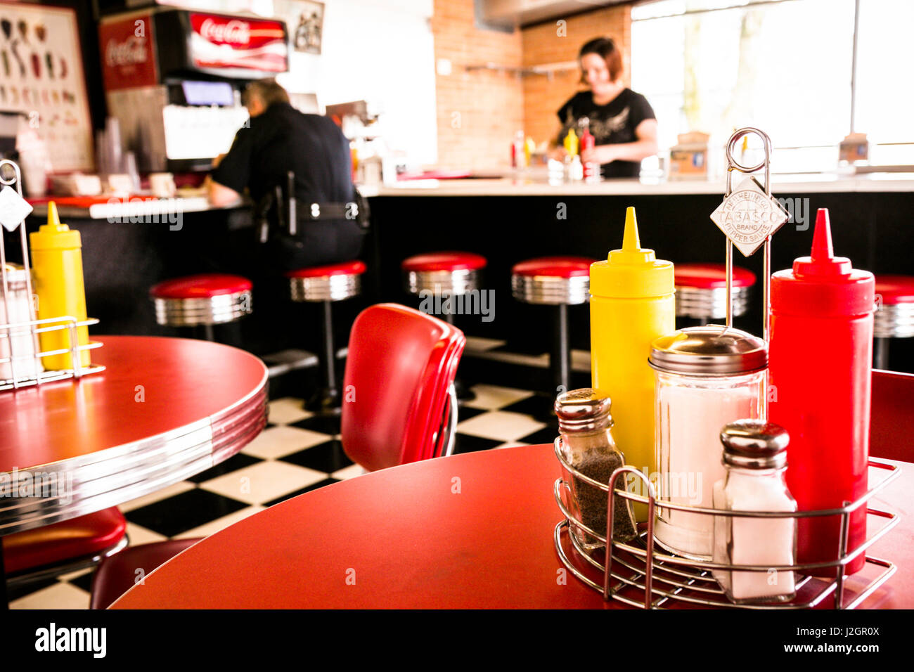 Interior of a retro diner, Springfield, Illinois, USA. Route 66 ...