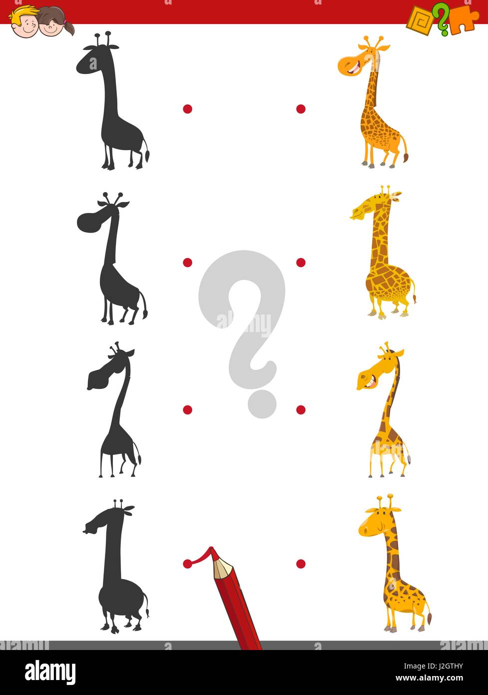 Cartoon Illustration of Find the Shadow Educational Activity Game for ...