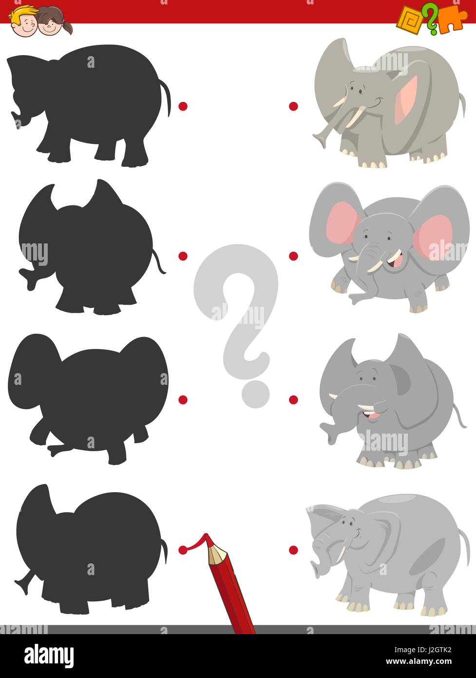 Cartoon Illustration of Find the Shadow Educational Activity Game for ...