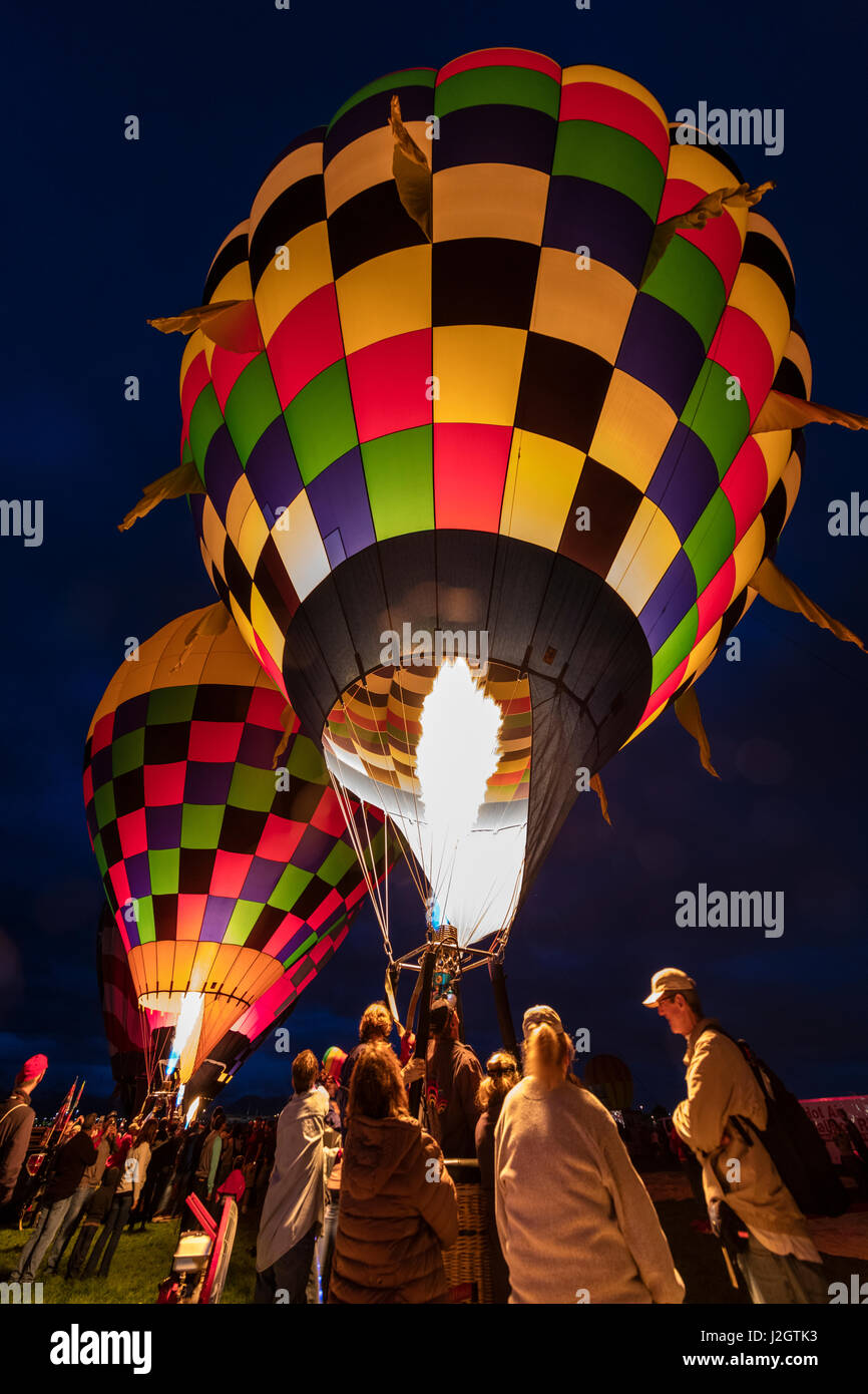 Dawn balloon glow at The Albuquerque Balloon Fiesta in Albuquerque, New ...