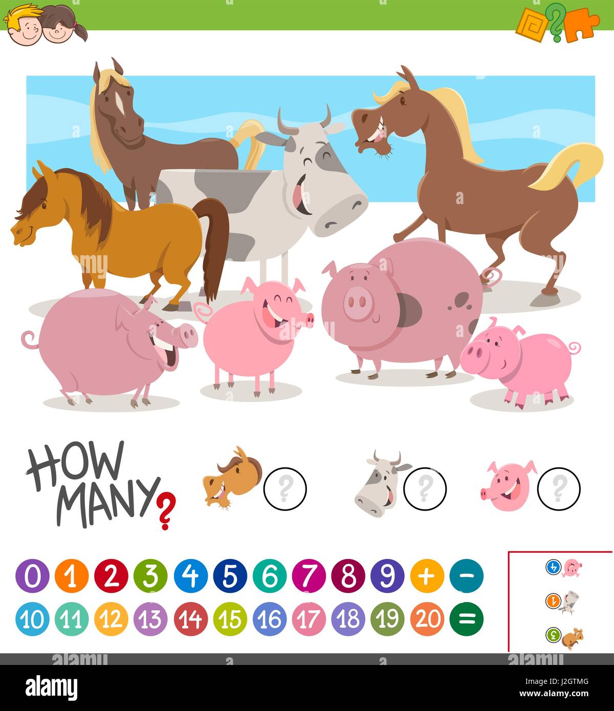 Cartoon Illustration of Educational Mathematical Activity Game of ...