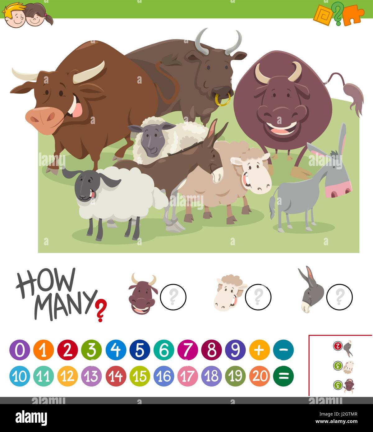 Cartoon Illustration of Educational Mathematical Activity Game of ...