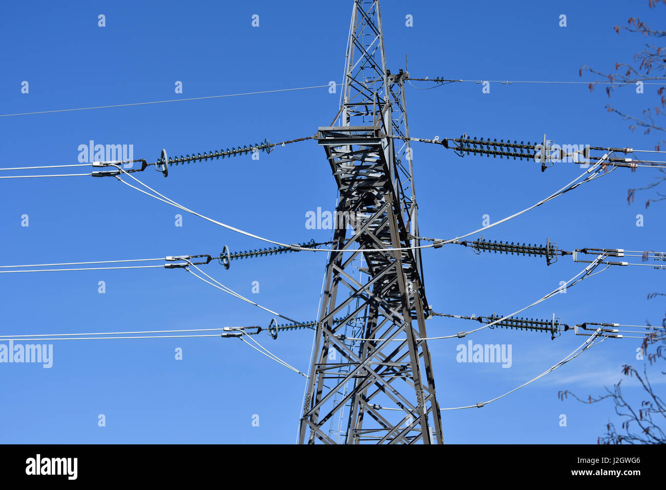 A transmission tower or power tower (electricity pylon) with power ...