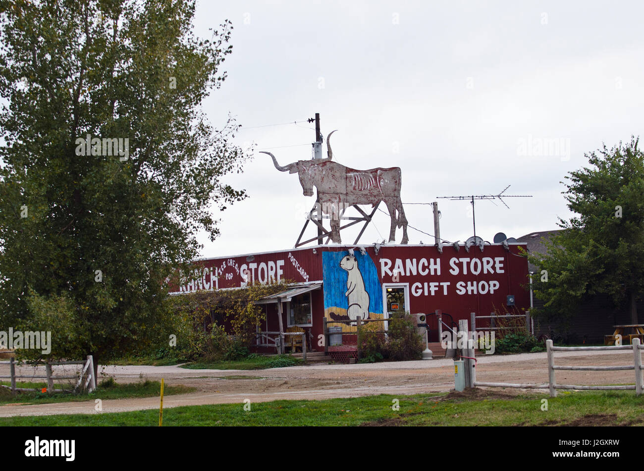 USA, South Dakota, Interior, Badlands, Cactus Flat Ranch Store with ...