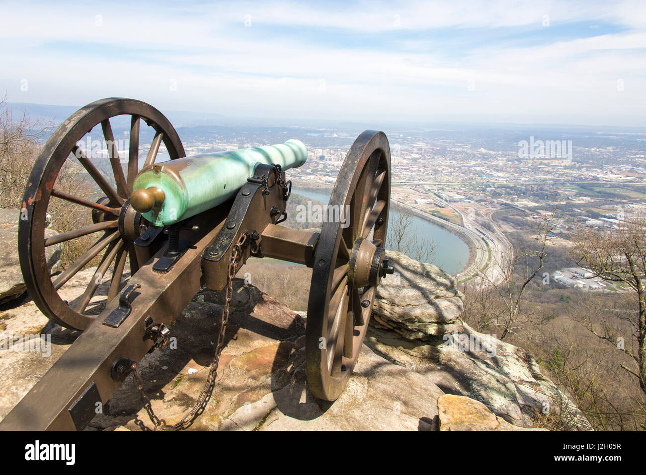 Usa, Tn, Chattanooga. Point Park National historic park. Cannon perched ...