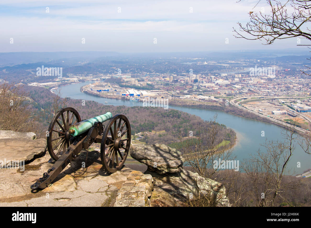 USA, Tennessee, Chattanooga. Point Park National historic park. Cannon ...