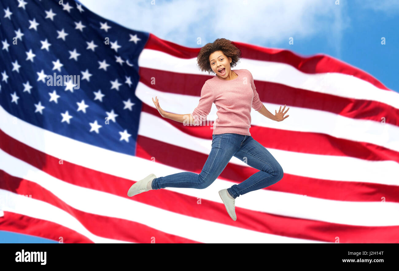 Usa girl jumping flag hi-res stock photography and images - Alamy
