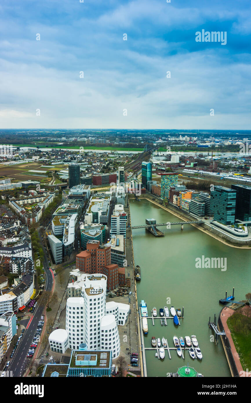 Wide angle picture of river Rhine, Duesseldorf. Seen from the ...