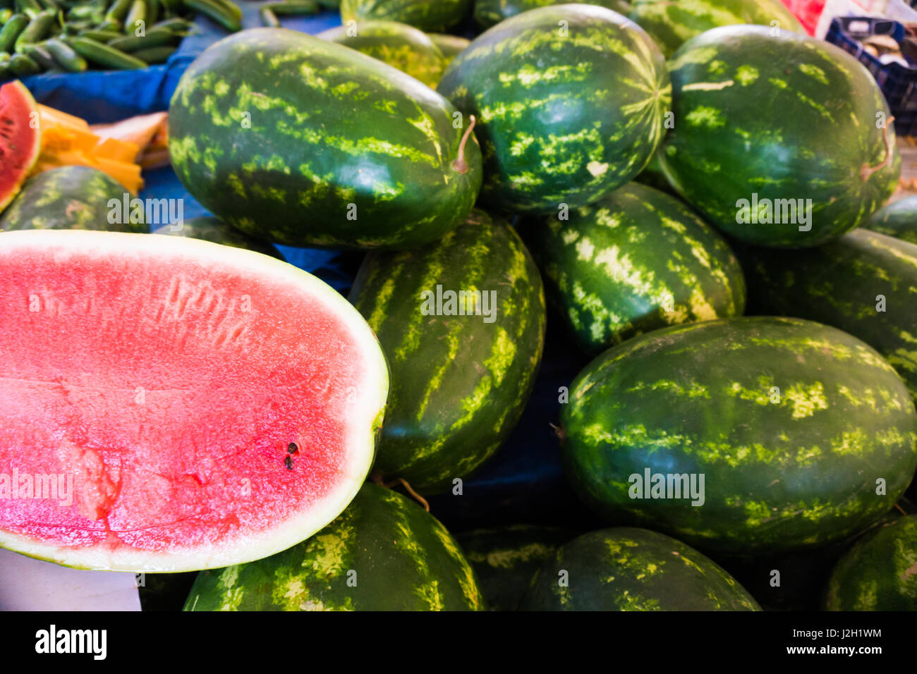 Watermelons on a market. Heap of watermelons Stock Photo - Alamy
