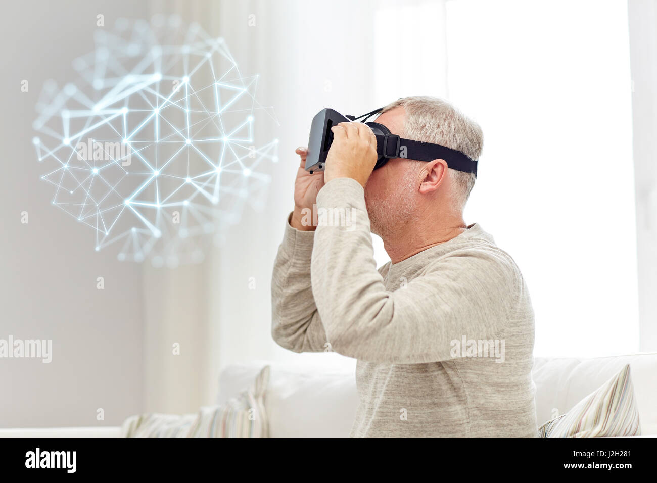 old man in virtual reality headset or 3d glasses Stock Photo - Alamy