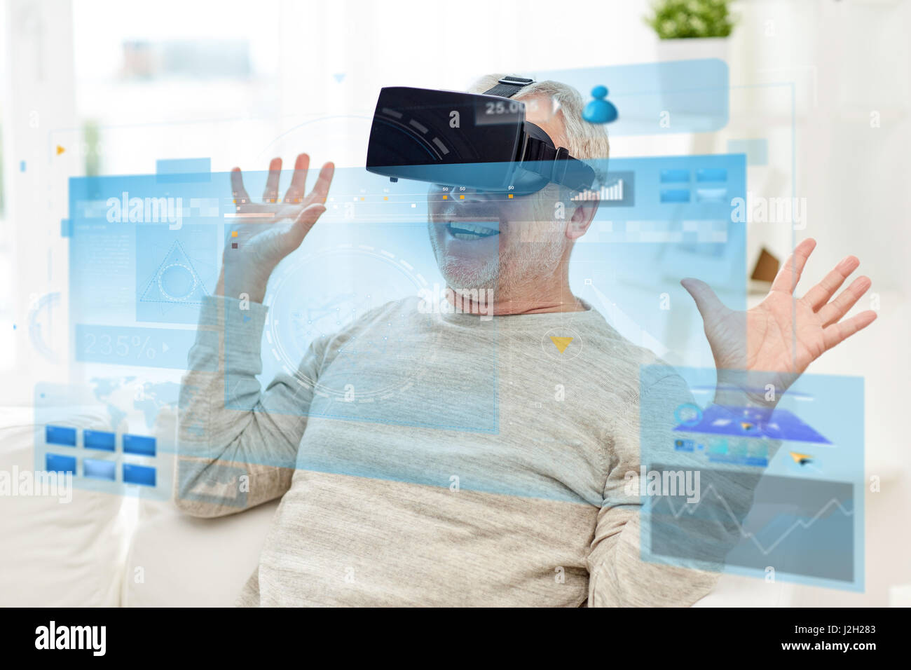 old man in virtual reality headset or 3d glasses Stock Photo - Alamy