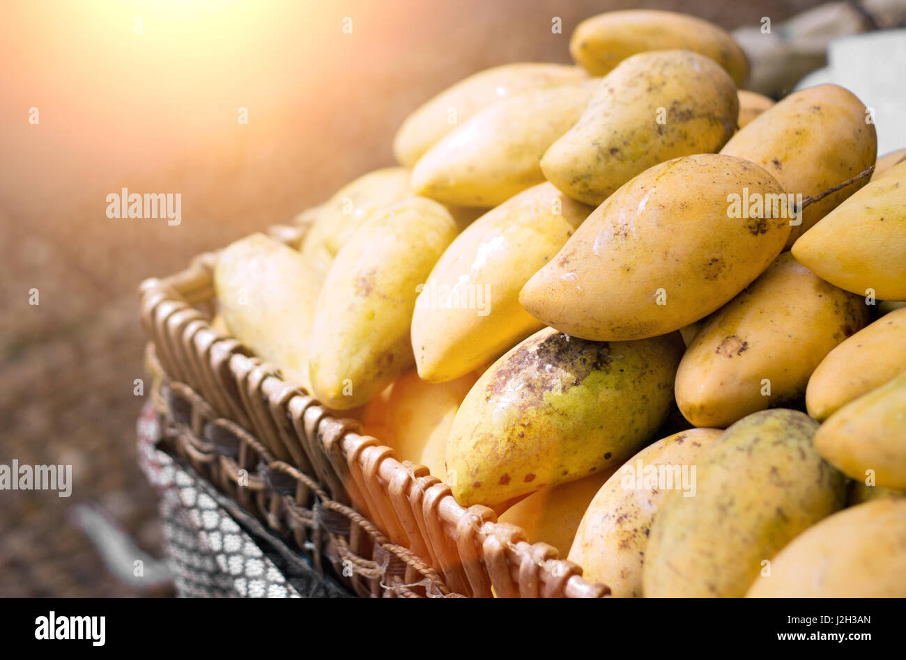 close up yellow mango in outdoor market summer season Stock Photo - Alamy