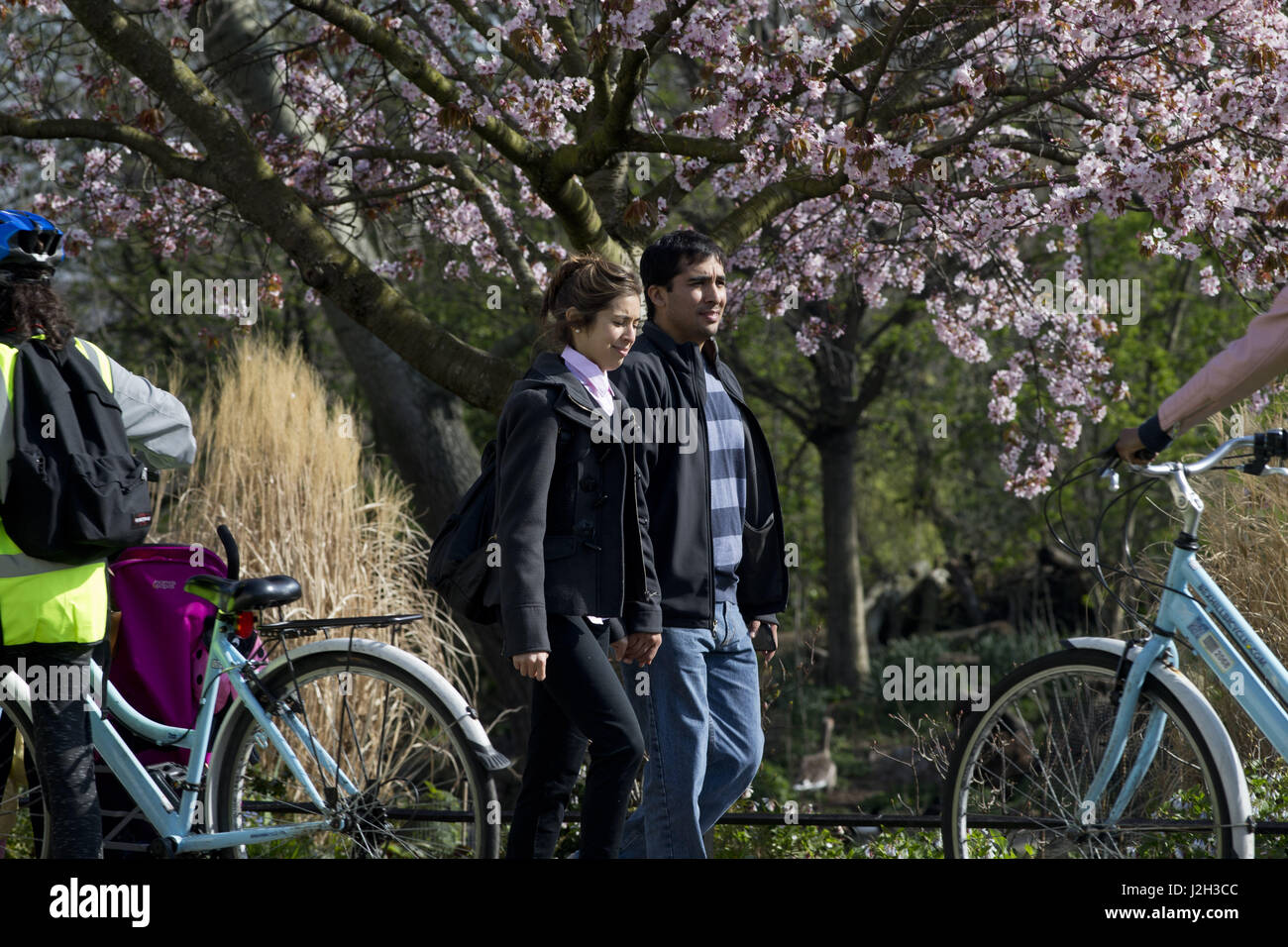 People enjoying the spring weather in St James Park, London. Featuring ...