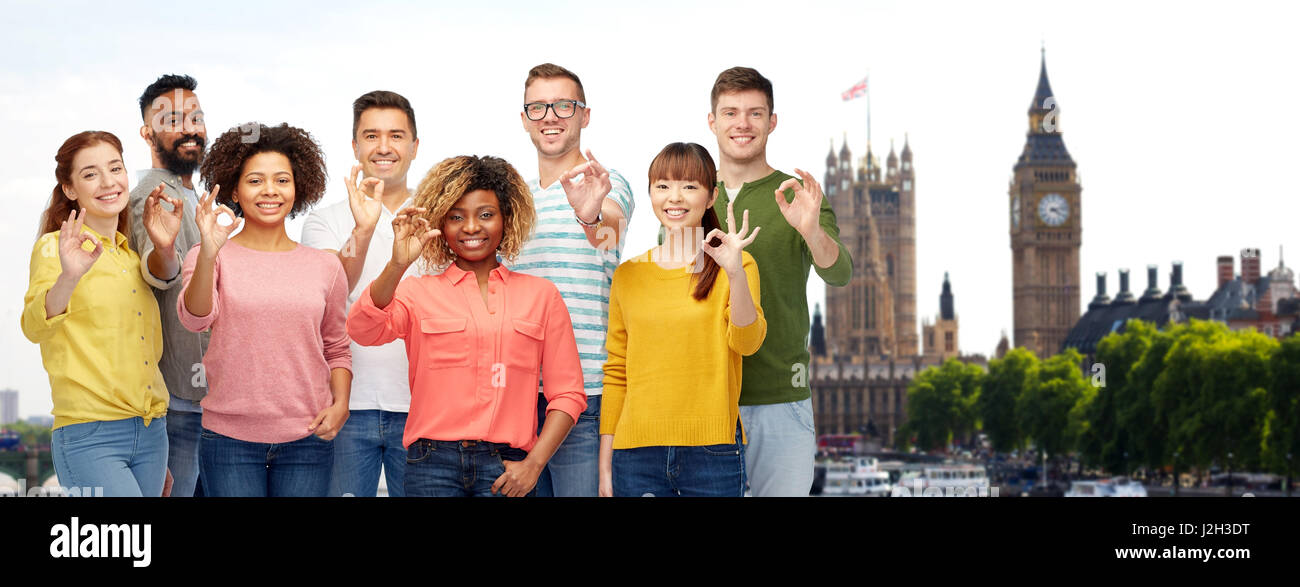 international group of people showing ok in london Stock Photo - Alamy