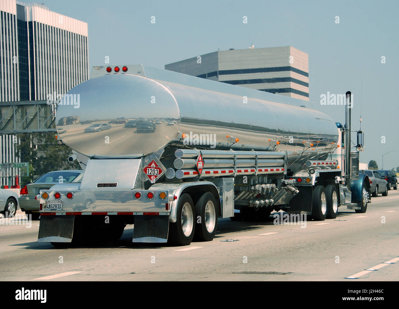 Tanker Truck on the highway in Los Angeles, California, USA Stock Photo ...