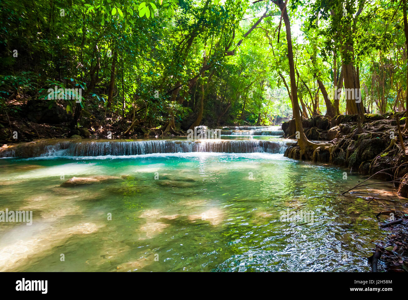 Beautiful waterfall. Deep forest Waterfall Stock Photo - Alamy